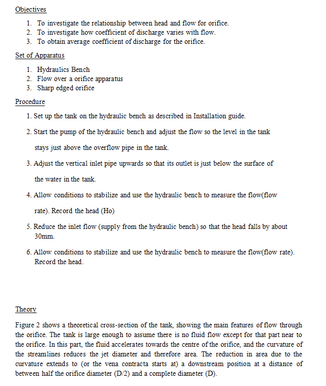 Solved EXPERIMENT 5: Flow over orifice Introduction Water | Chegg.com
