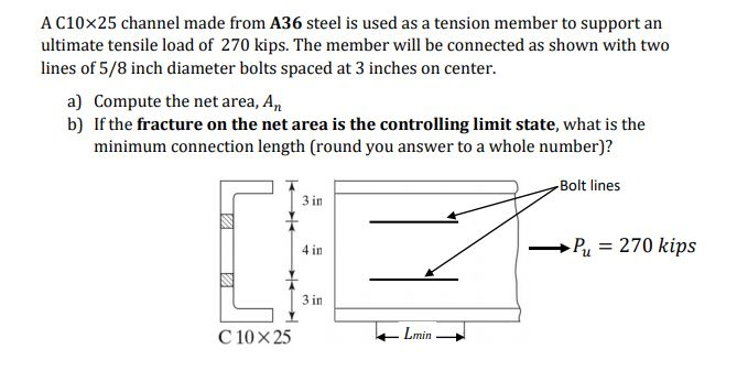 Solved A C10x25 channel made from A36 steel is used as a | Chegg.com