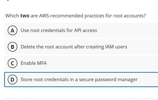 Solved Which Two Are Aws Recommended Practices For Root