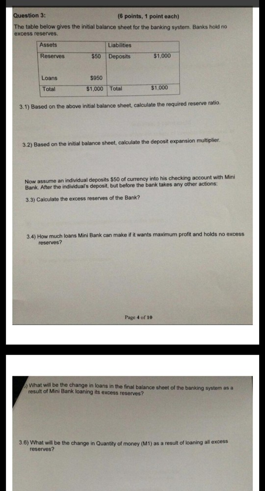 Solved Question 3: (6 points, 1 point each) The table below | Chegg.com