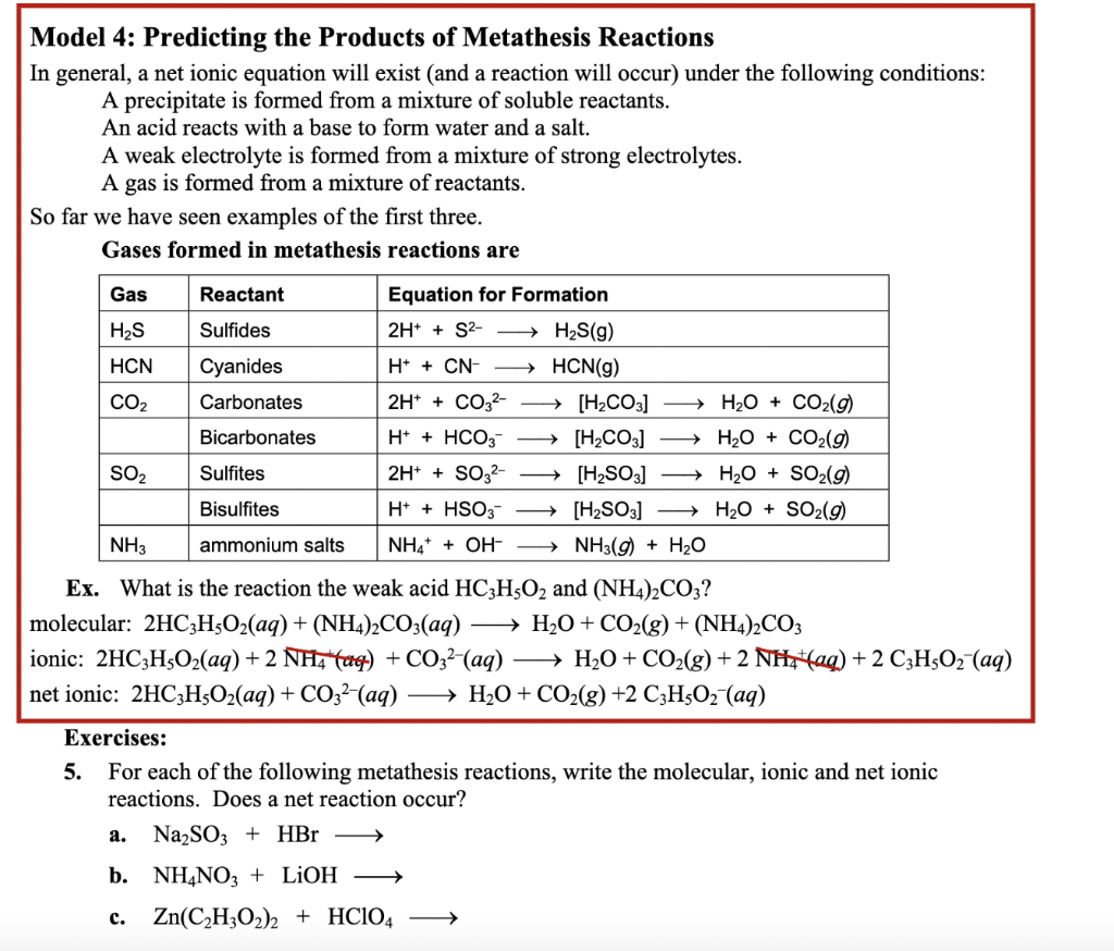 Solved Model 4: Predicting the Products of Metathesis | Chegg.com