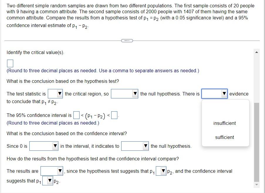 Solved Two different simple random samples are drawn from | Chegg.com