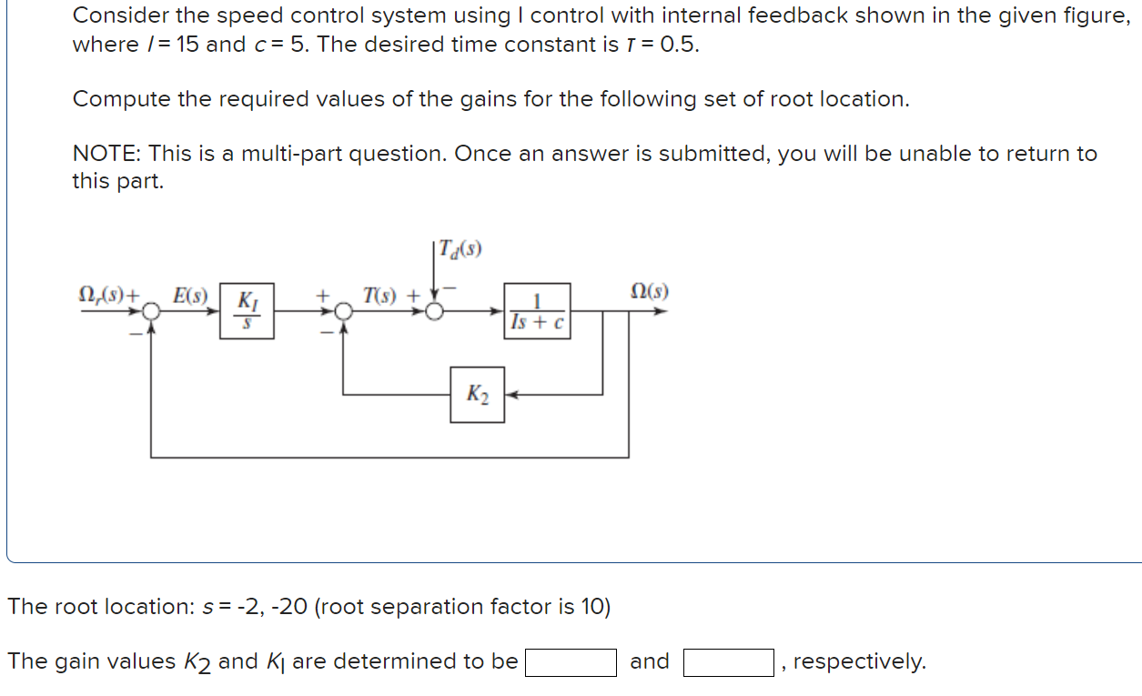 Solved Consider the speed control system using I control | Chegg.com