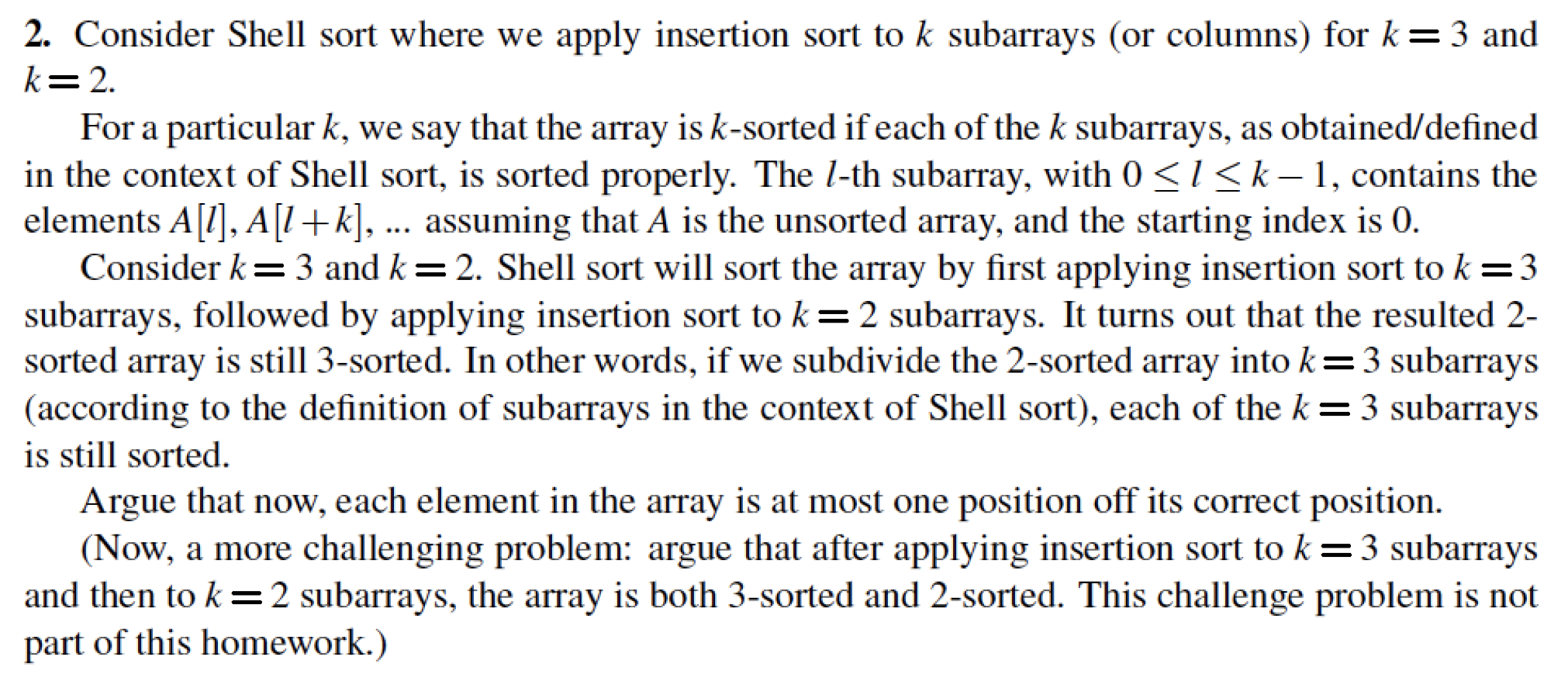 2. Consider Shell sort where we apply insertion sort | Chegg.com
