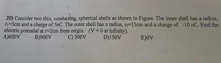 20) Consider two thin, conducting, spherical shells | Chegg.com