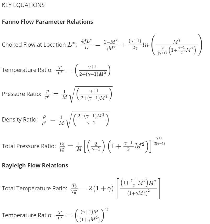 KEY EQUATIONS Fanno Flow Parameter Relations (+1) 4fL | Chegg.com
