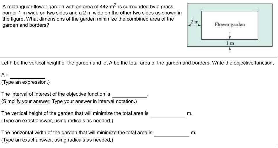 Solved A rectangular flower garden with an area of 442 m2 is | Chegg.com