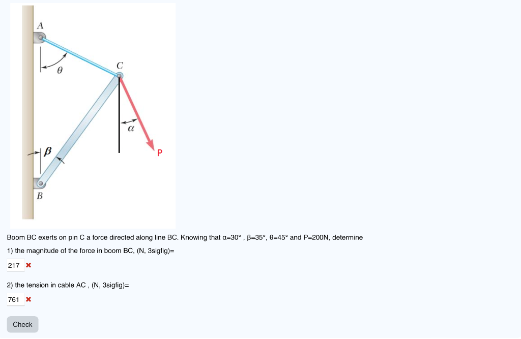 Solved Boom Bc Exerts On Pin C A Force Directed Along Line