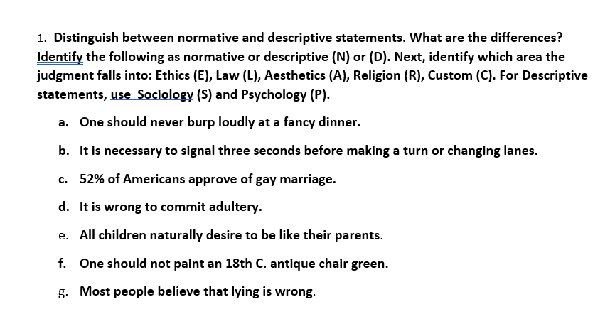 Solved 1. Distinguish between normative and descriptive | Chegg.com