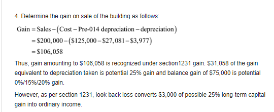 4. Determine the gain on sale of the building as | Chegg.com