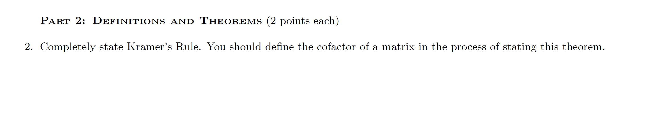 Solved PART 2: DEFINITIONS AND THEOREMS (2 points each) 2. | Chegg.com