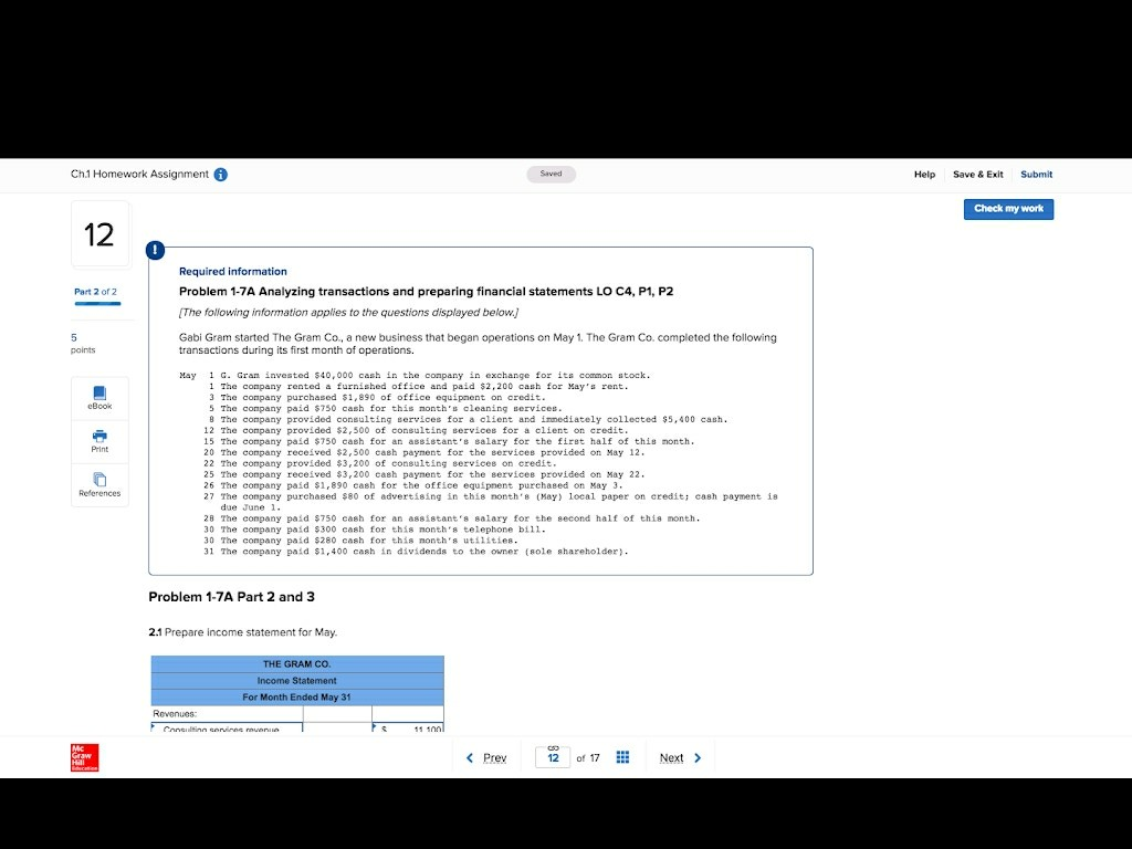 Solved Ch1 Homework Assignment Help Save & Exit Submit Check | Chegg.com