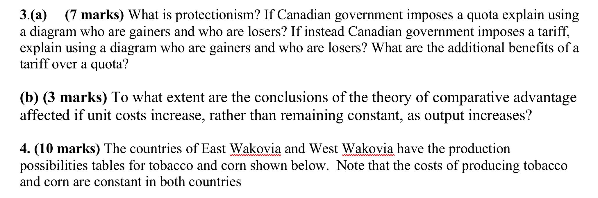 Solved 3.(a) (7 marks) What is protectionism? If Canadian | Chegg.com