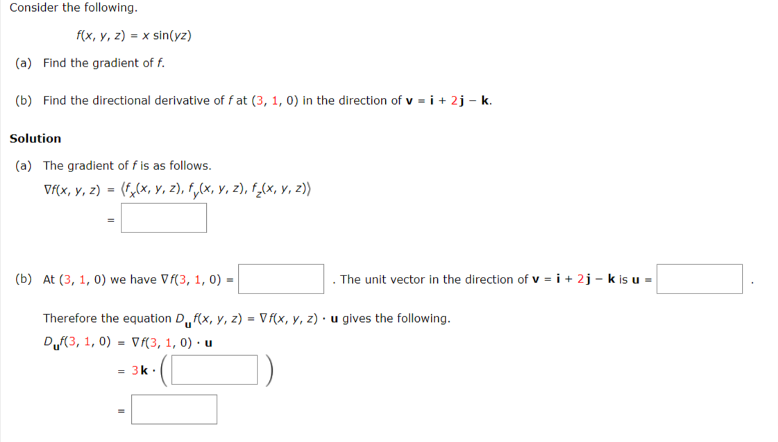 Solved Consider the following. f(x,y,z)=xsin(yz) (a) Find | Chegg.com