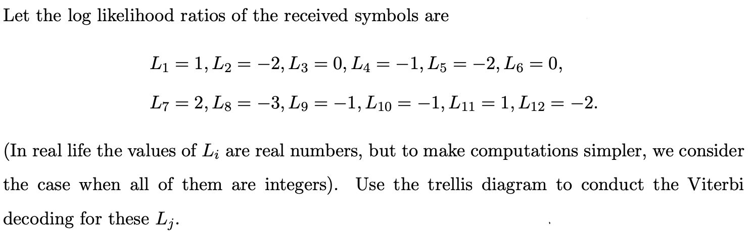 Solved Let the log likelihood ratios of the received symbols | Chegg.com