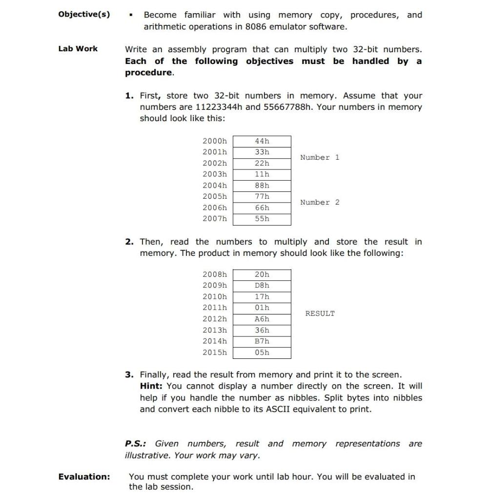 Solved Objective(s) . Become familiar with using memory | Chegg.com