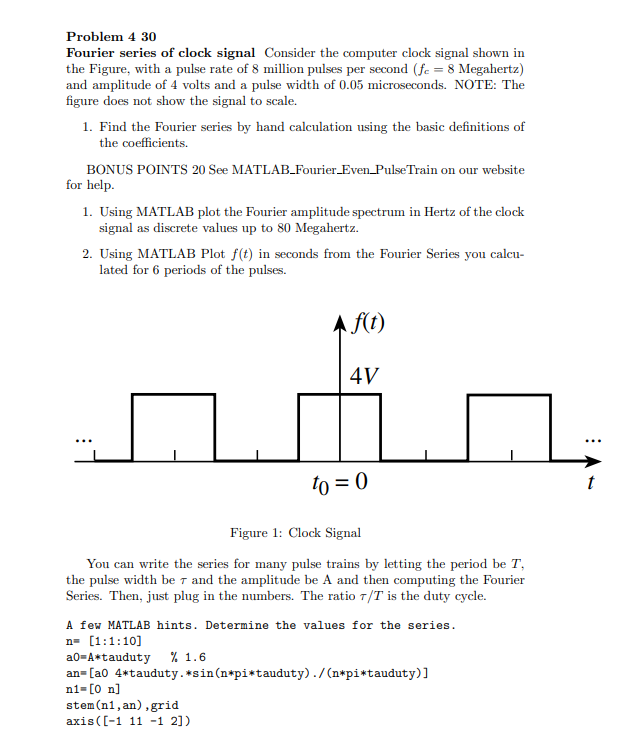 Solved Problem 4 30 Fourier series of clock signal Consider | Chegg.com