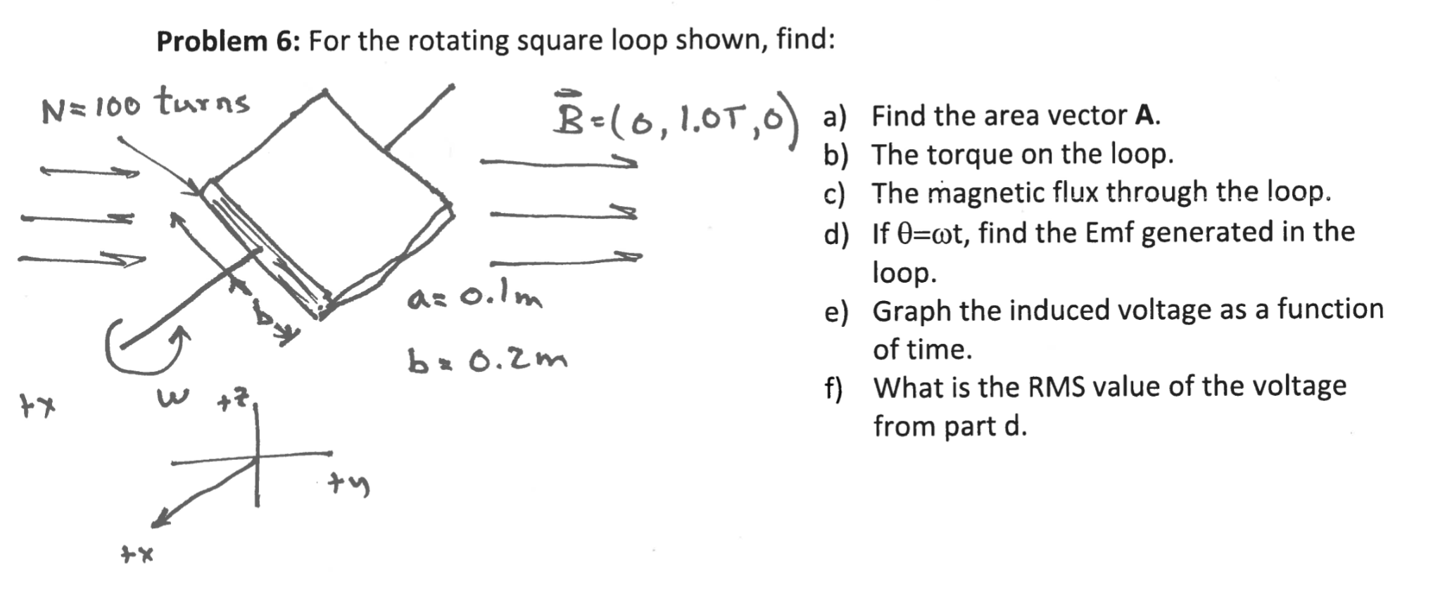 Solved Problem 6: For the rotating square loop shown, find: | Chegg.com