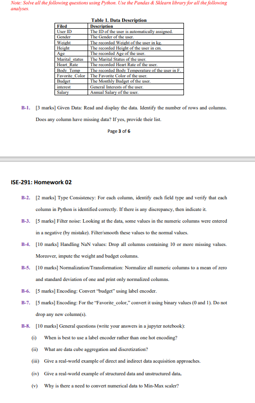 Note: Solve all the following questions using Python. | Chegg.com