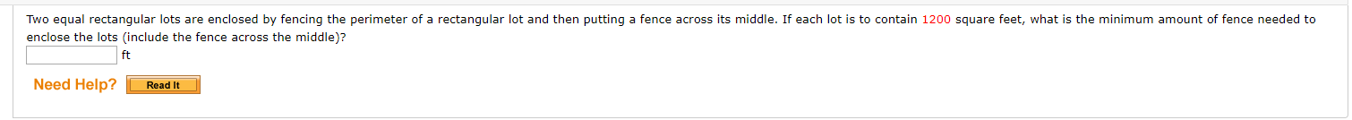 Solved Two equal rectangular lots are enclosed by fencing | Chegg.com