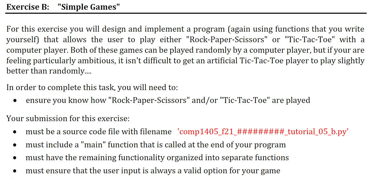 Solved Exercise B: "Simple Games" For this exercise you will | Chegg.com