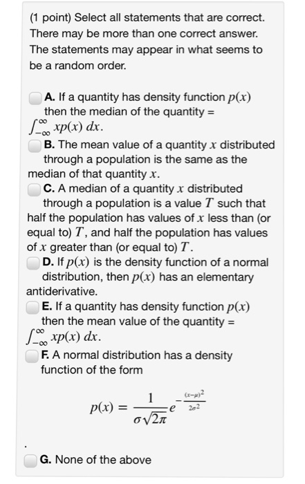 Solved (1 point) Select all statements that are correct. | Chegg.com