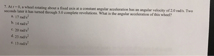 Solved At t = 0, a wheel rotating about a fixed axis at a | Chegg.com