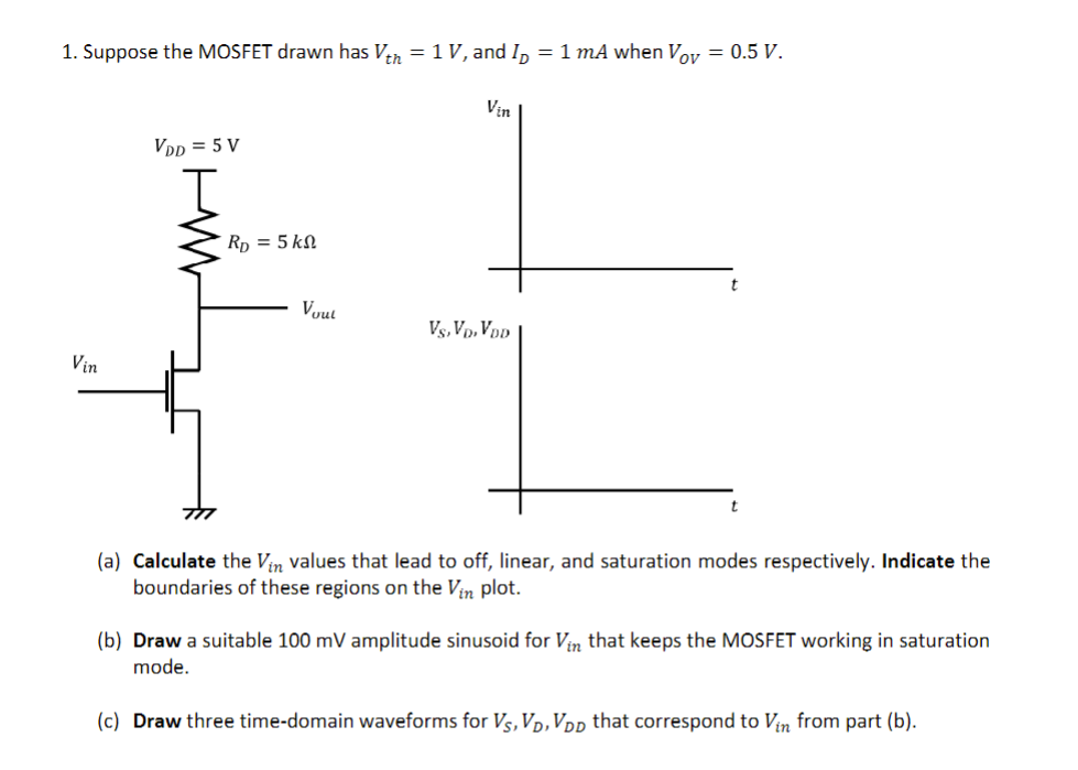 1. Suppose the MOSFET drawn has Vth=1 V, and ID=1 mA | Chegg.com