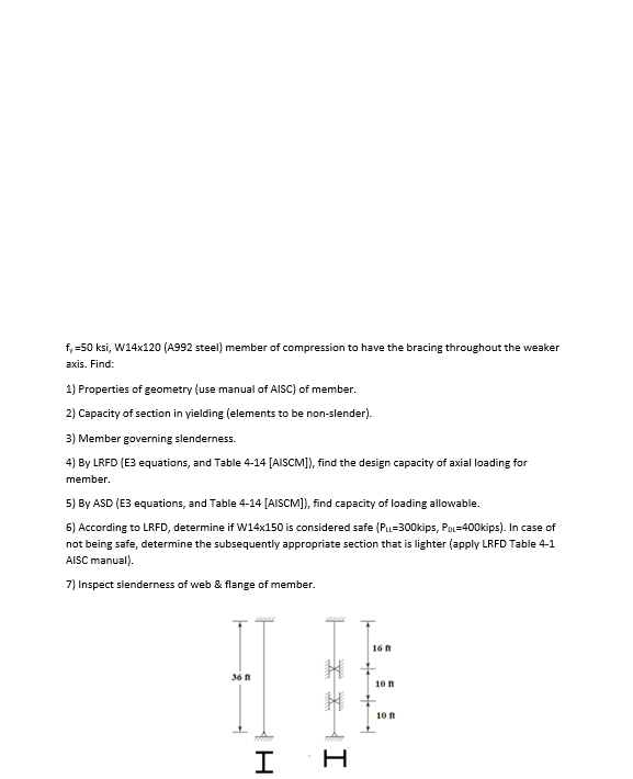 Solved f, =50 ksi, W14x120 (A992 steel) member of | Chegg.com