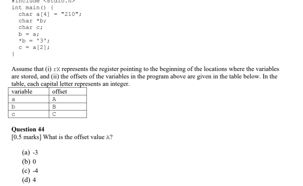Solved int main ( { char a[4 char *b; ="210"; char c b = a; | Chegg.com