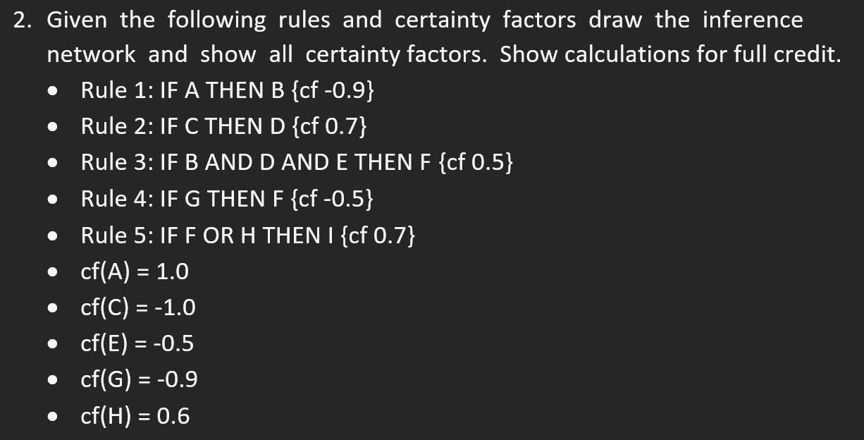 Solved 2. Given the following rules and certainty factors | Chegg.com
