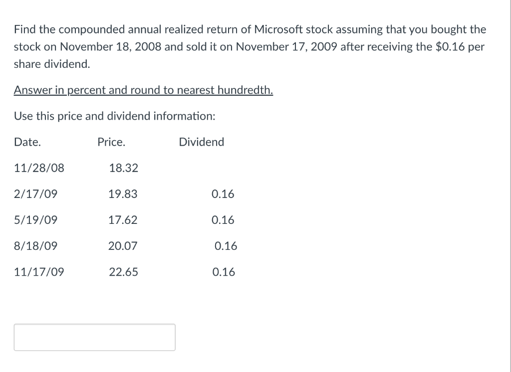 Solved Find the compounded annual realized return of | Chegg.com