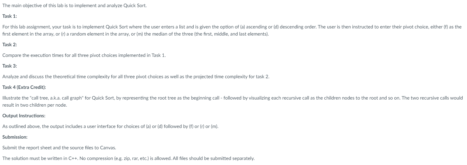 Solved Demonstrate all three choices of the pivot. For Task | Chegg.com