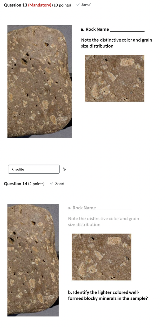 Solved Question 13 (Mandatory) (10 points) Saved a. Rock | Chegg.com