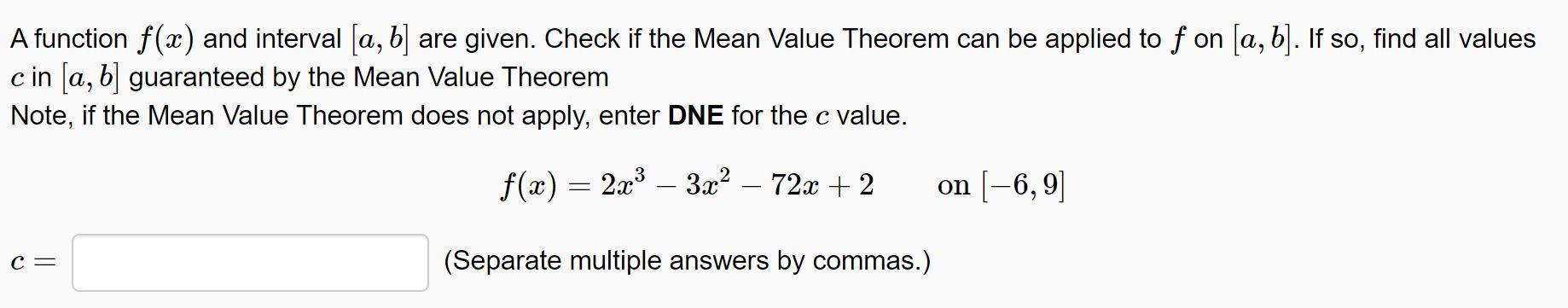 Solved A function f(x) and interval [a,b] are given. Check | Chegg.com
