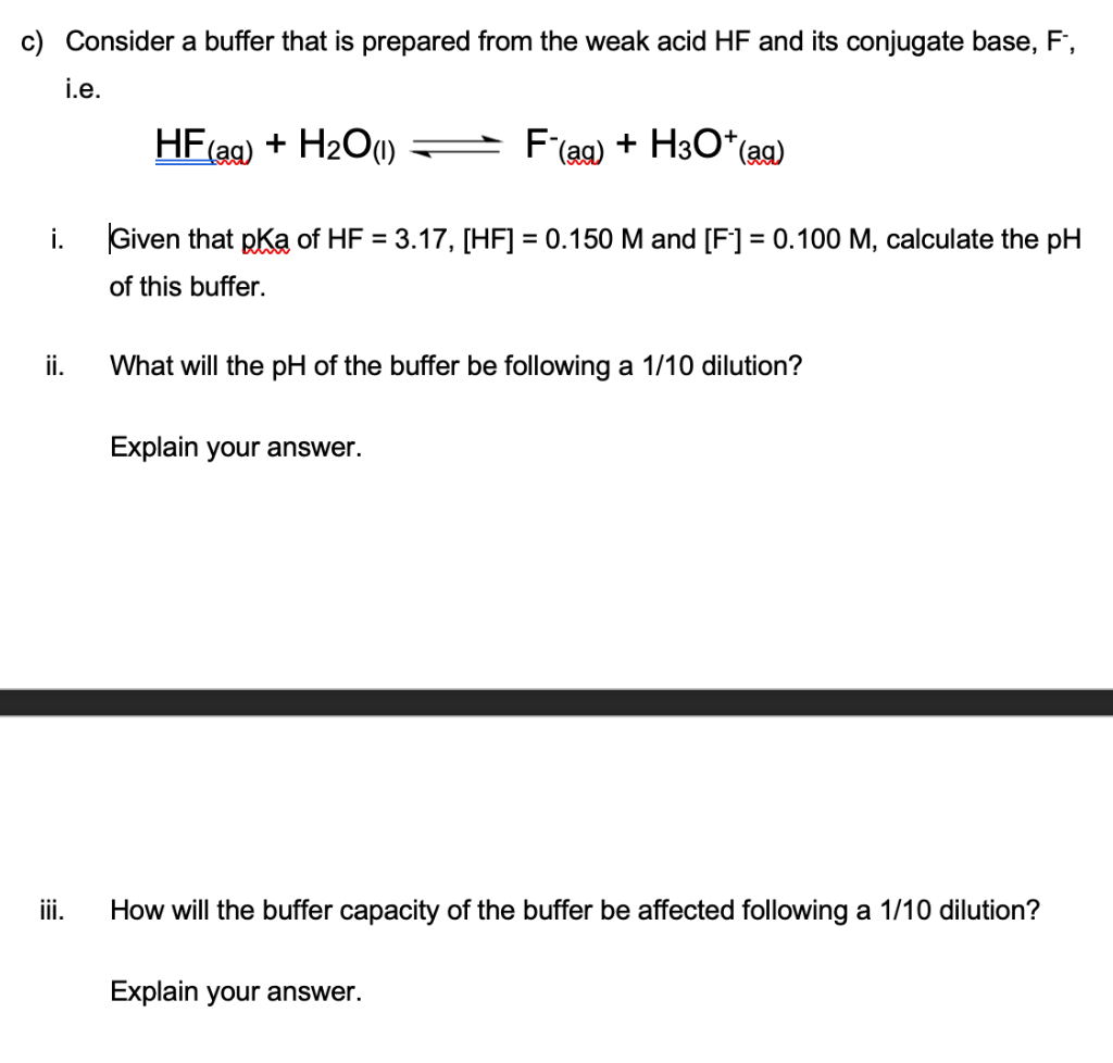 Solved c) Consider a buffer that is prepared from the weak | Chegg.com