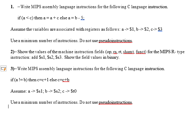 Solved 1 Write Mips Assembly Language Instructions For The 