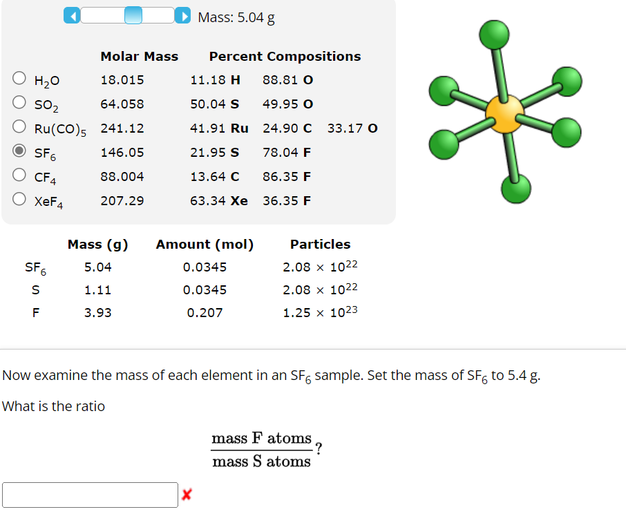 Solved Now examine the mass of each element in an SF6 | Chegg.com