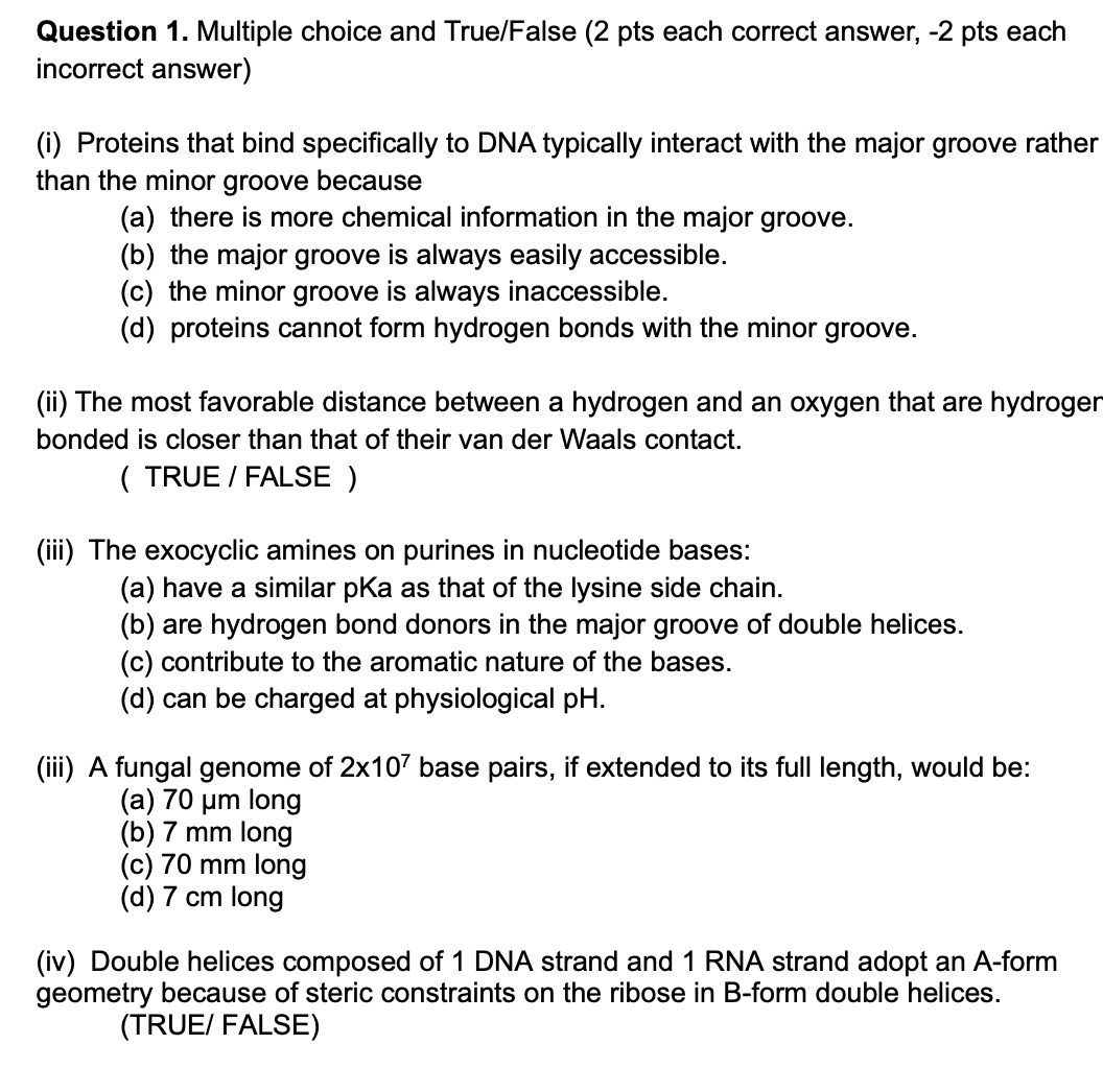 Solved Question 1. ﻿Multiple choice and True/False (2 ﻿pts | Chegg.com