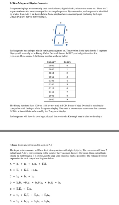 BCD to 7-Segment Display Converter 7-sepment displays | Chegg.com