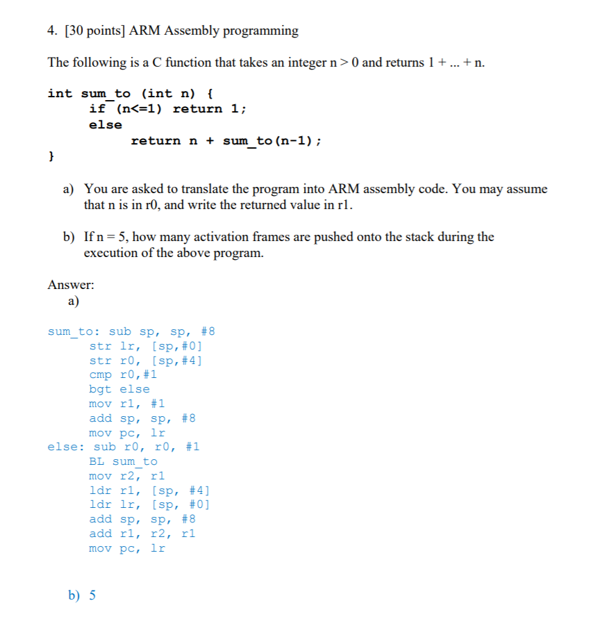 Solved 4 30 Points Arm Assembly Programming The Following 
