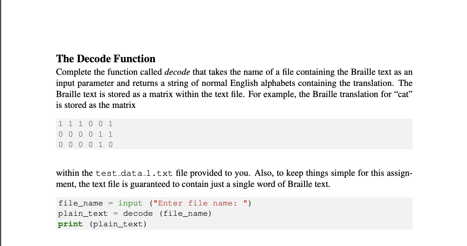 Solved Using the template code provided in the braille | Chegg.com