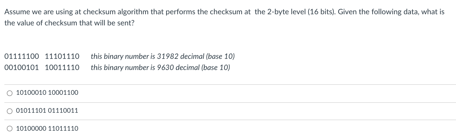 Solved Assume we are using at checksum algorithm that | Chegg.com
