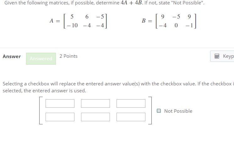 Solved Given the following matrices, if possible, determine | Chegg.com