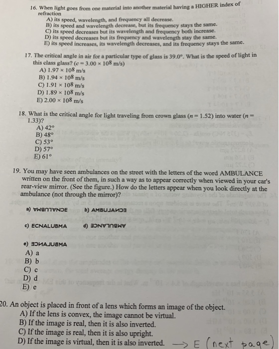 Solved 16. When light goes from one material into another | Chegg.com