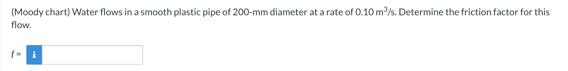 Solved (Moody chart) Water flows in a smooth plastic pipe of | Chegg.com