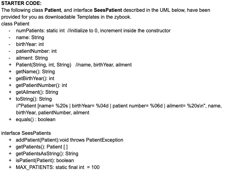 Solved STARTER CODE: The following class Patient, and | Chegg.com
