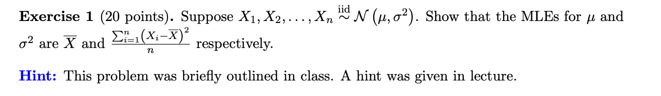 Solved Exercise 1 (20 points). Suppose X1,X2,…,Xn∼ iid | Chegg.com