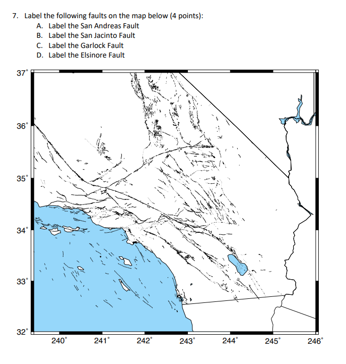 Solved Label the following faults on the map below (4 | Chegg.com