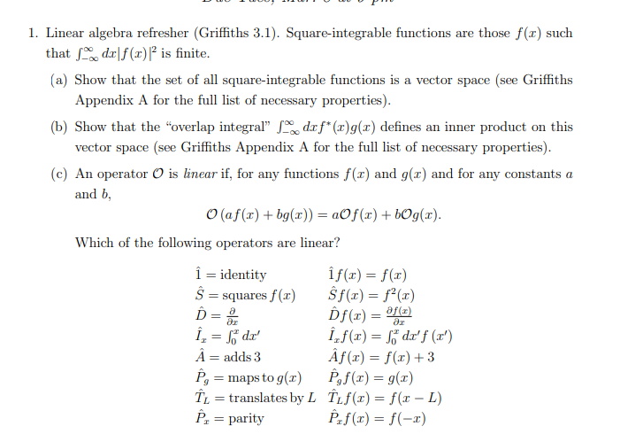 Solved 1. Linear algebra refresher (Griffiths 3.1). | Chegg.com